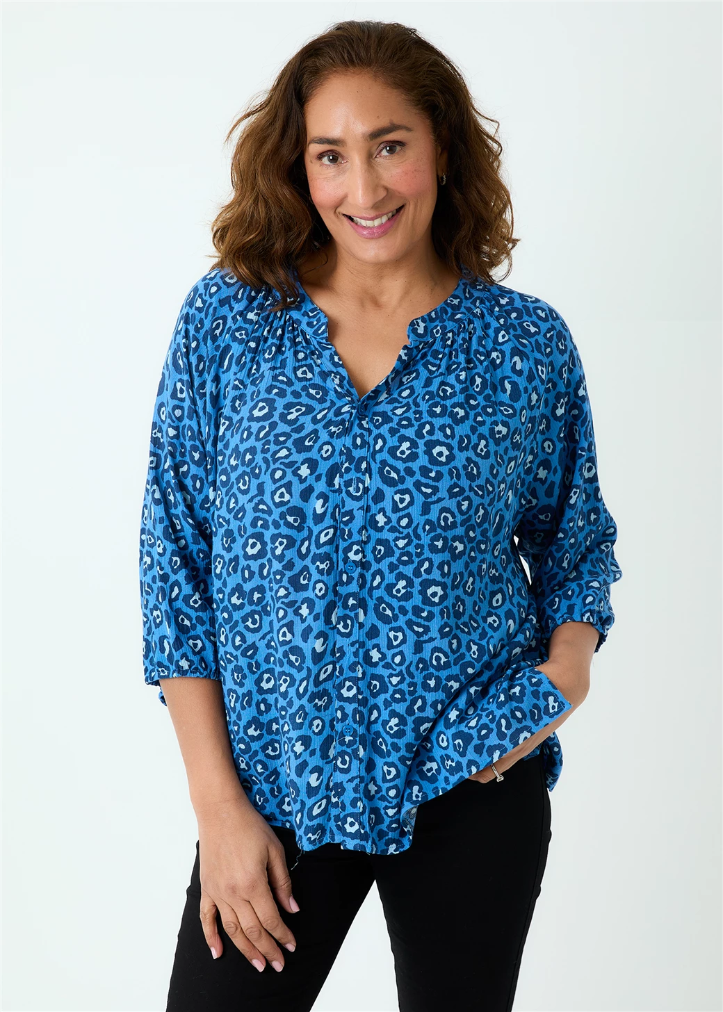 Tonal Leopard Spot Raglan Sleeve Blouse