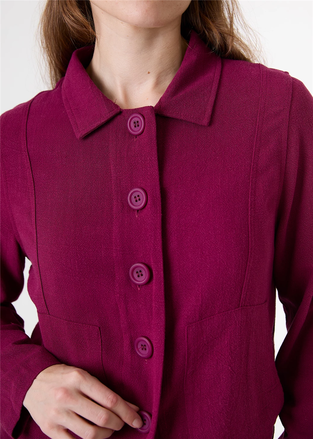 Linen Viscose Patch Pocket Crop Jacket